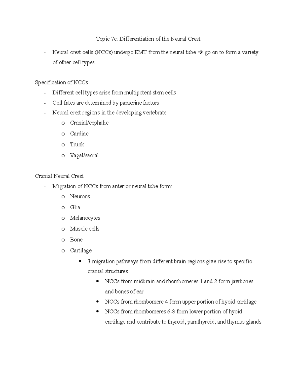 Topic 7c - neural crest differentiation - Topic 7c: Differentiation of ...