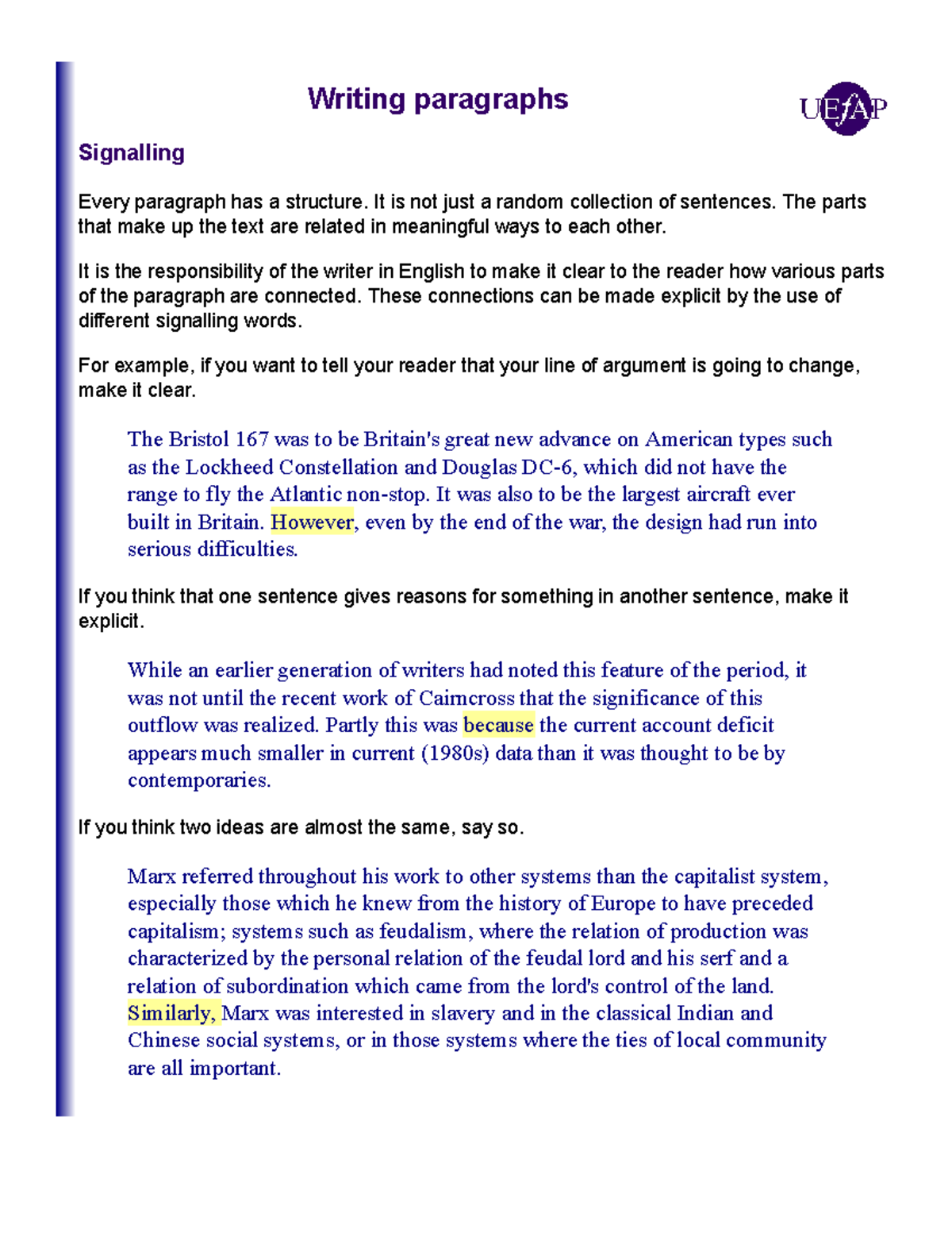 Paragraphs - Notes - Writing paragraphs Signalling Every paragraph has ...