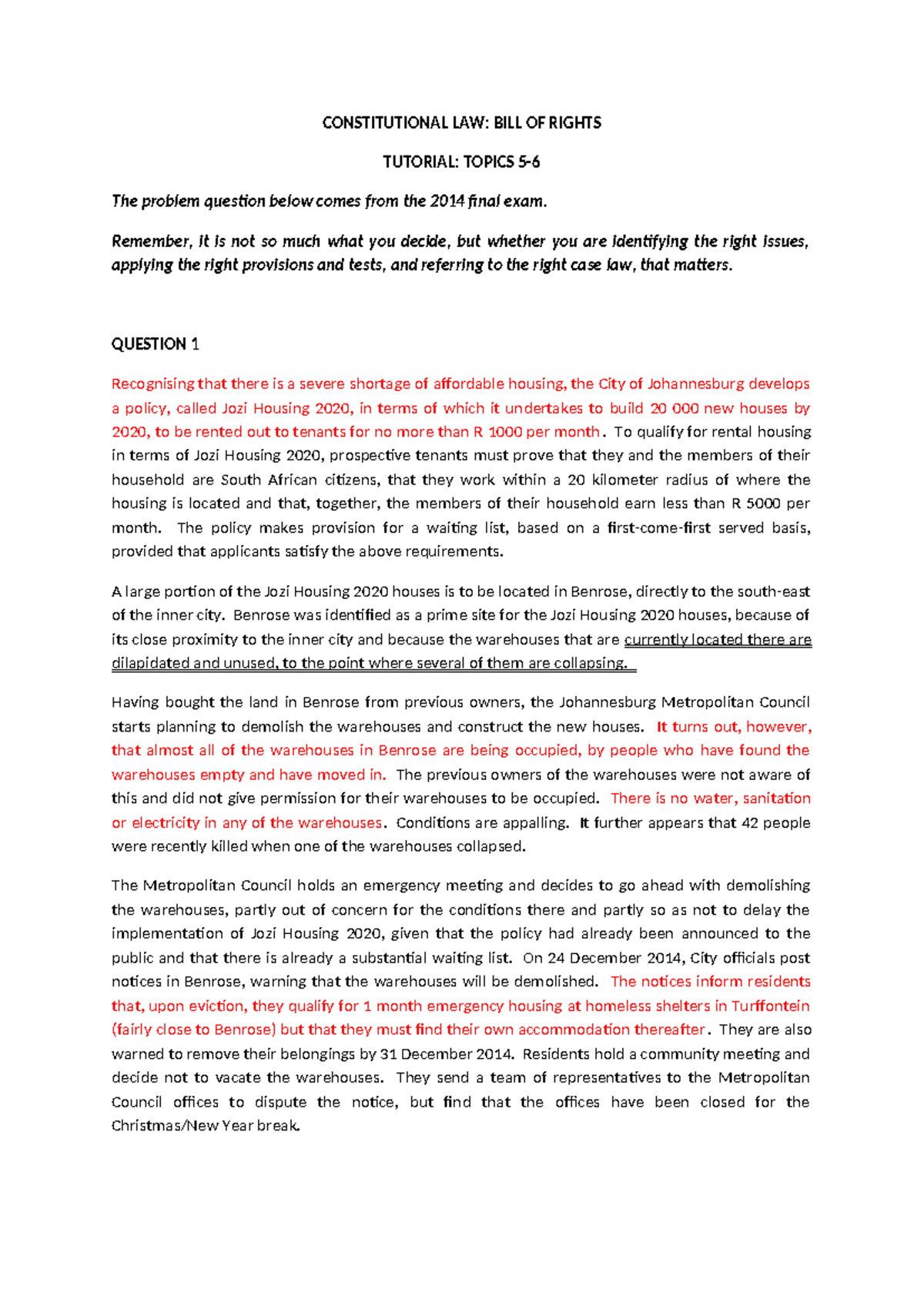 Tut Topic 5-6 - Student notes - CONSTITUTIONAL LAW: BILL OF RIGHTS ...