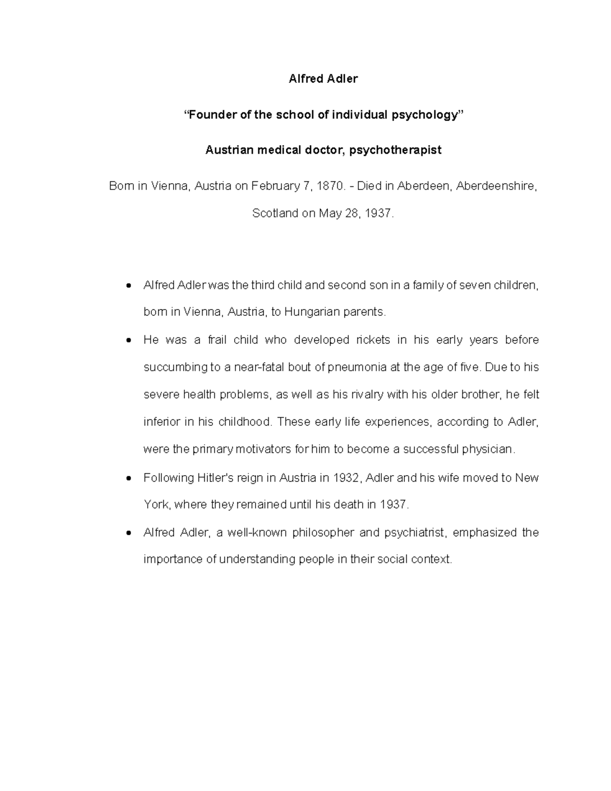 TOP Alfred Adler - Alfred Adler “Founder of the school of individual ...