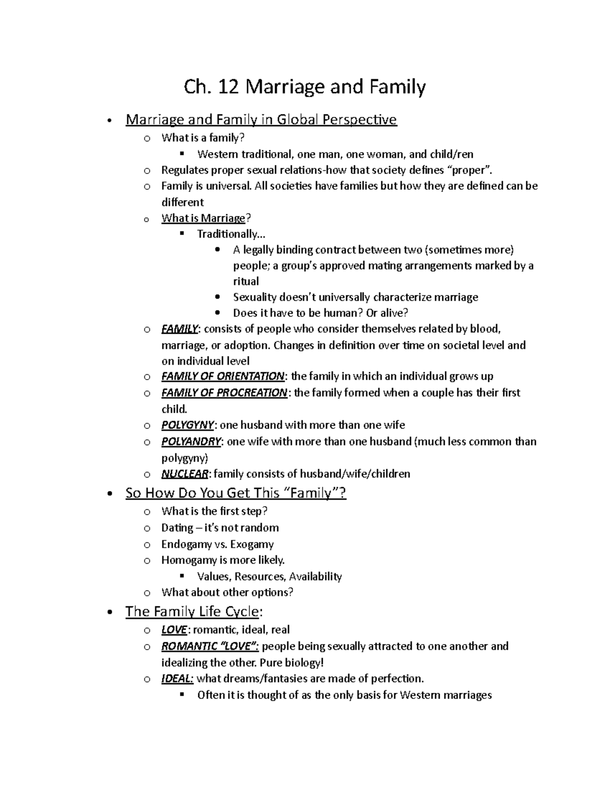 Ch. 12 Marriage and Family - Ch. 12 Marriage and Family Marriage and ...