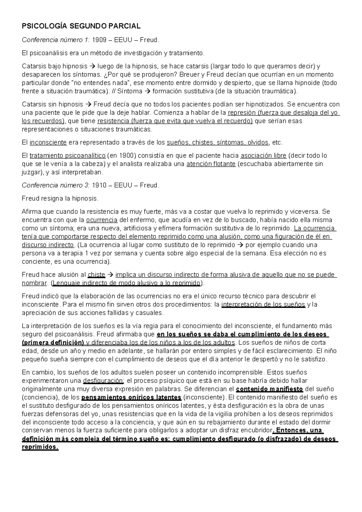 Psi segundo parcial - FUNDAMENTOS DE PSI - PSICOLOGÍA SEGUNDO PARCIAL Conferencia número 1: 1909 ...