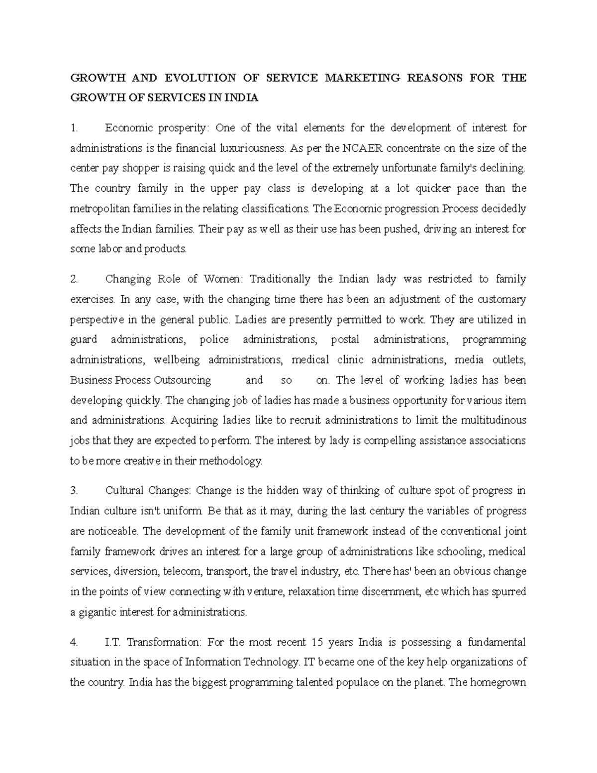 Growth AND Evolution OF Service Marketing Reasons FOR THE Growth OF ...