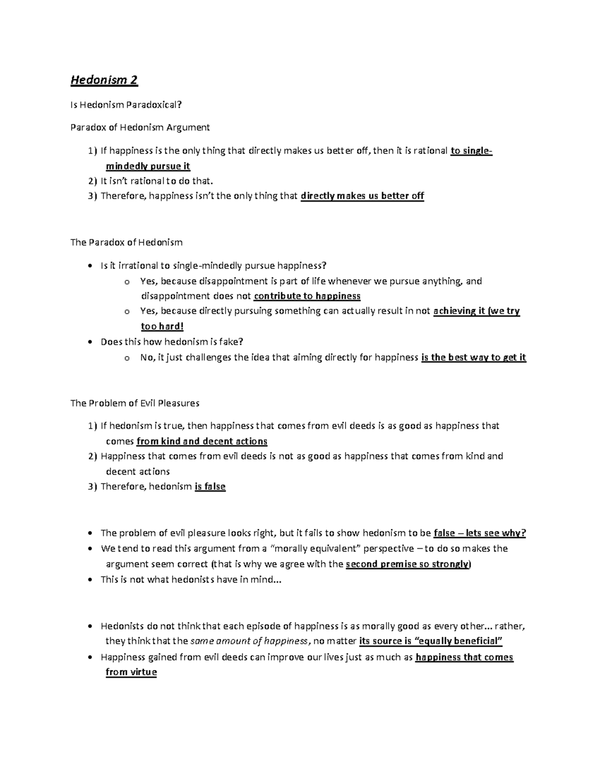 Document 12 - Hedonism 2 Is Hedonism Paradoxical? Paradox of Hedonism Argument If happiness is ...