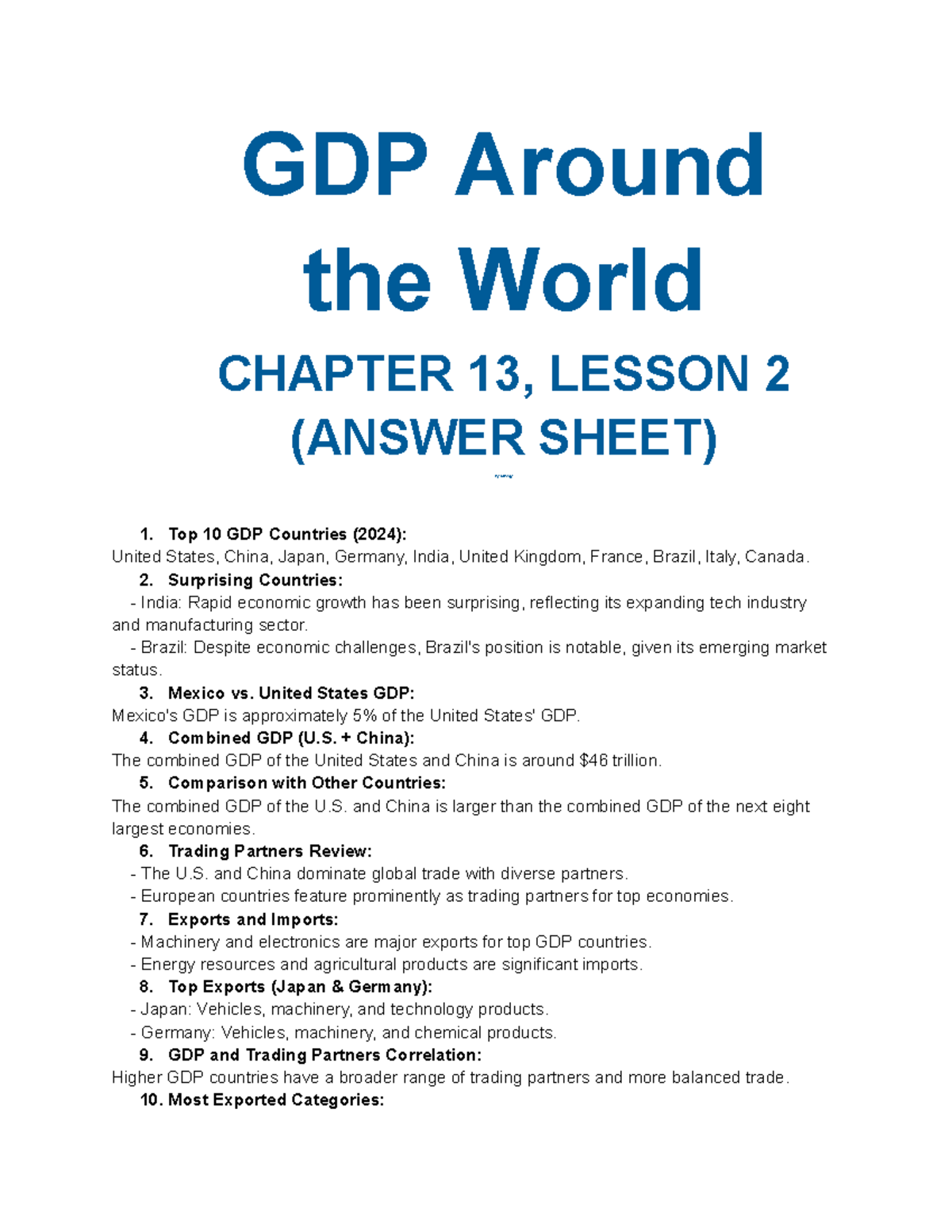 GDP Around the World - Gross Domestic Product, or GDP, is a critical ...