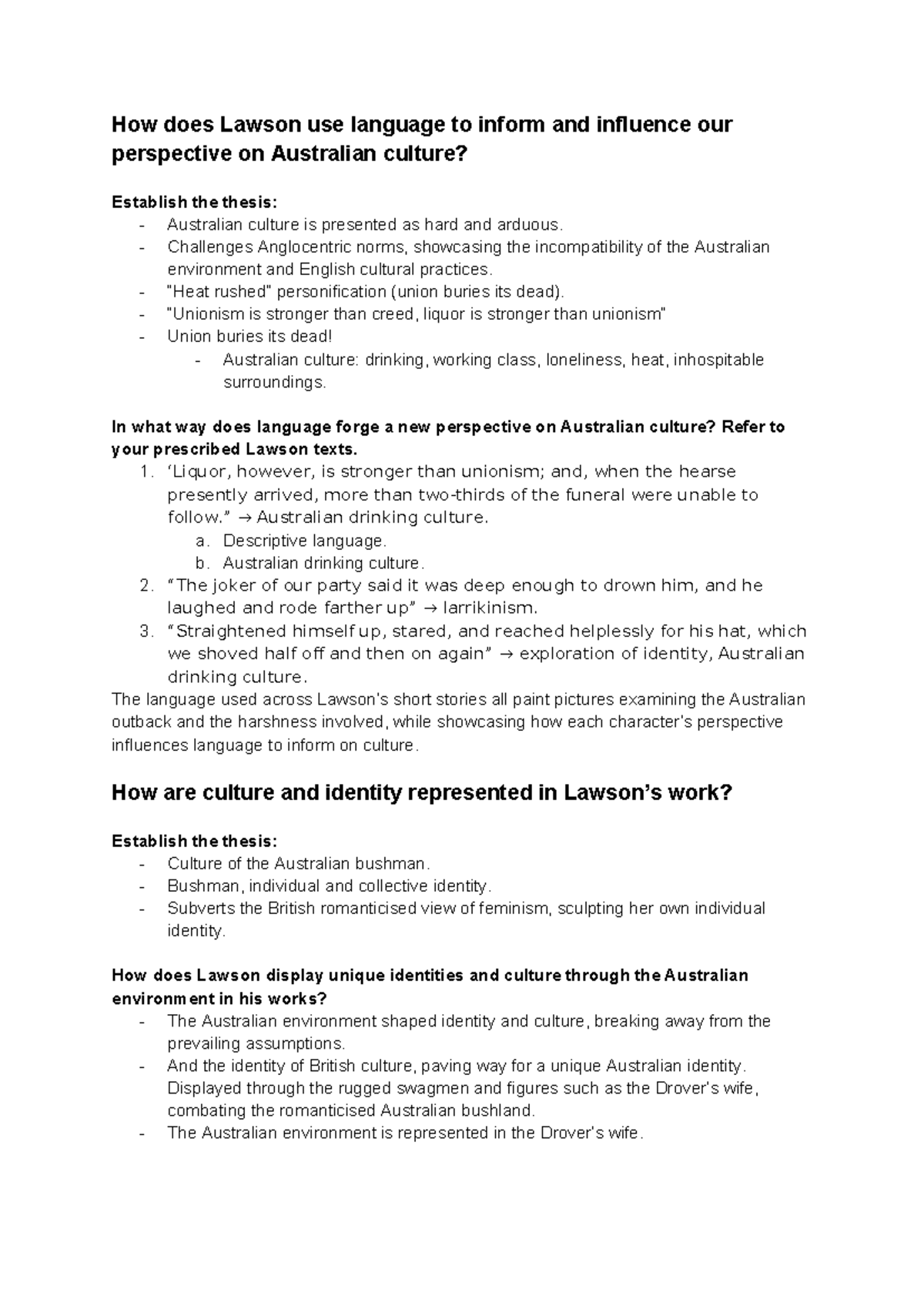 Henry Lawson Notes - Handy - How does Lawson use language to inform and ...