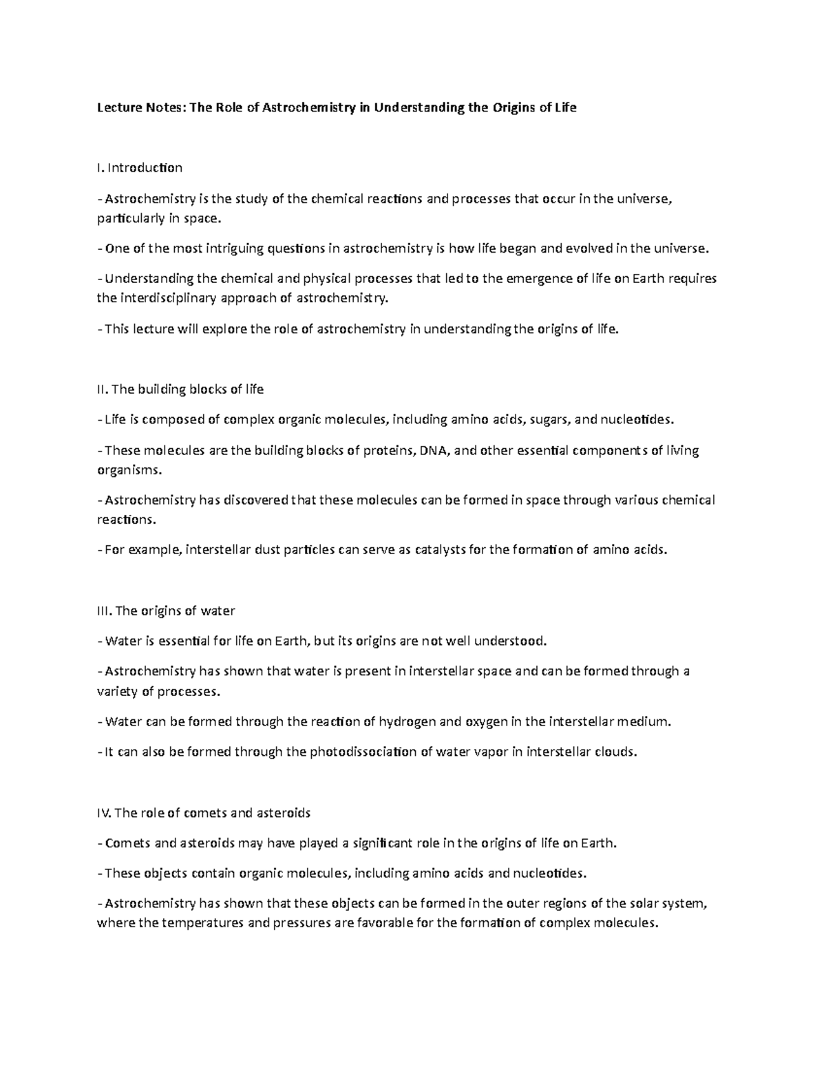 Lecture Notes: The Role of Astrochemistry in Understanding the Origins ...