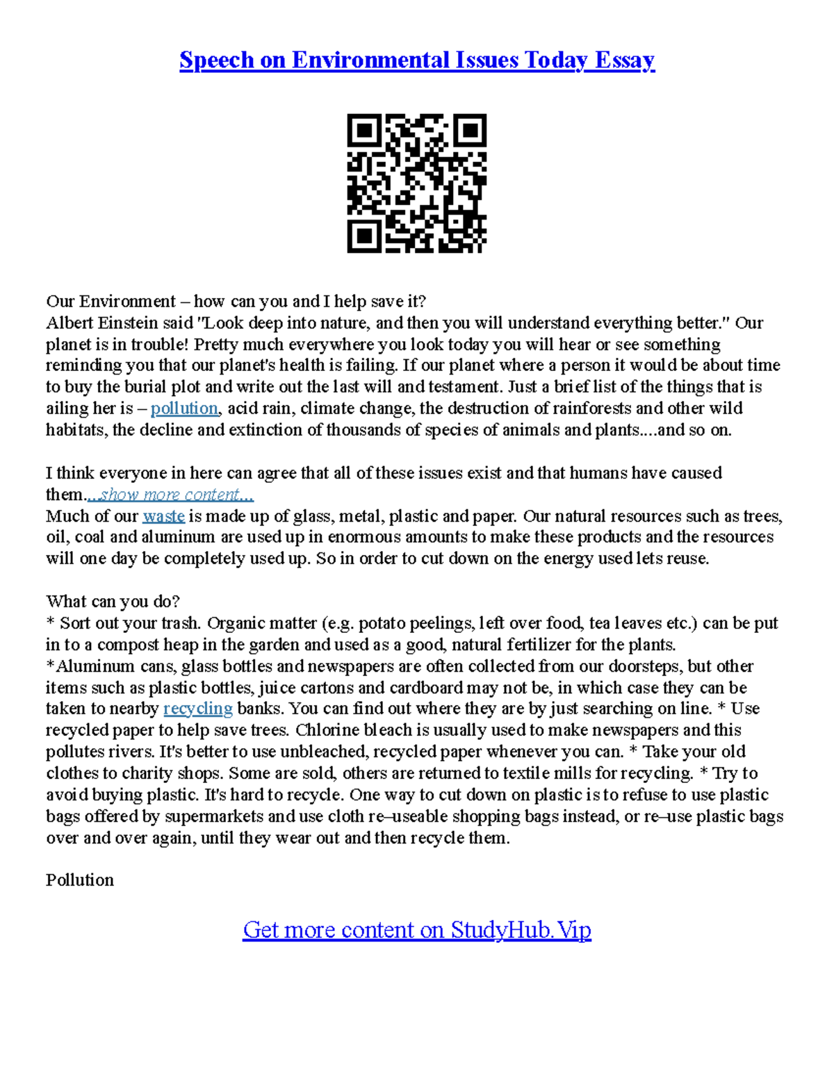 Earth Day Essay - Speech on Environmental Issues Today Essay Our ...