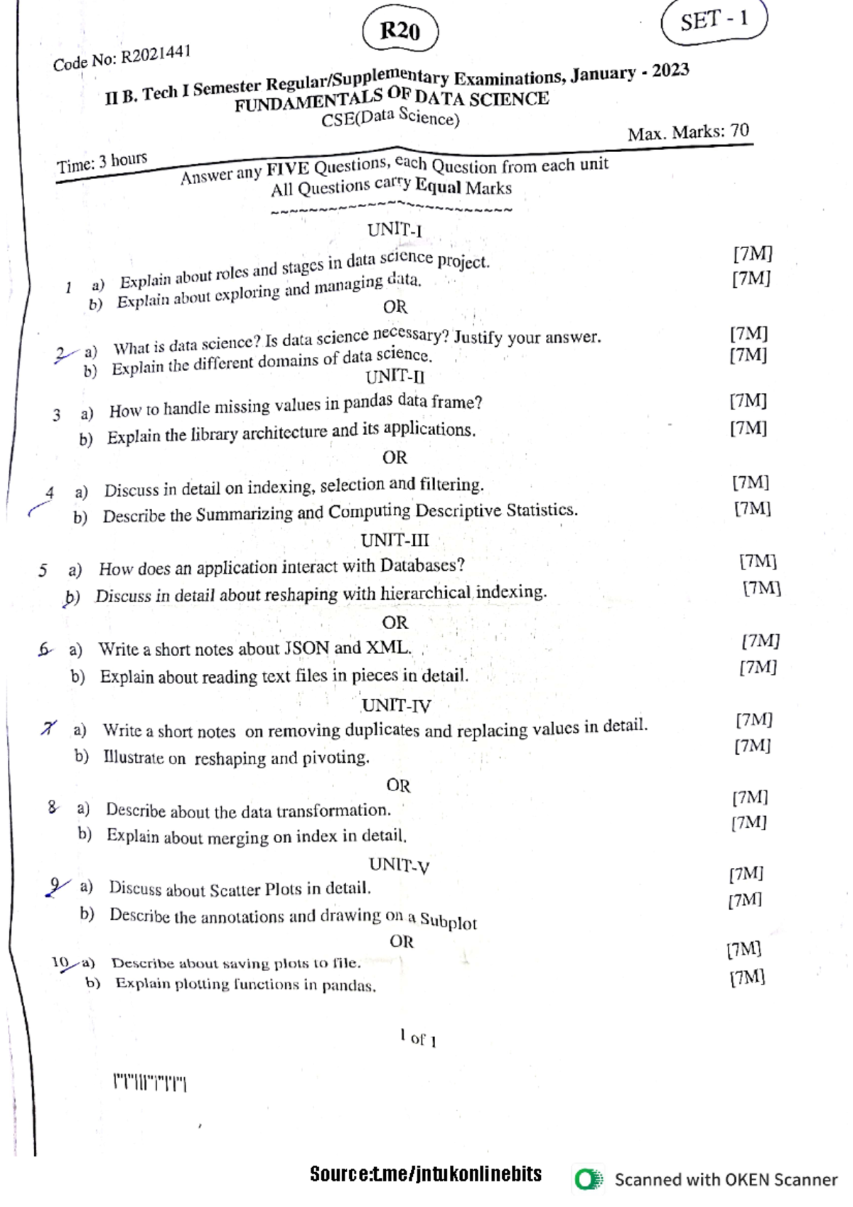 FDS R20 sem 2-1 Jan 2023 all 4 sets - COMPUTER SCIENCE ENGINEERING - Studocu