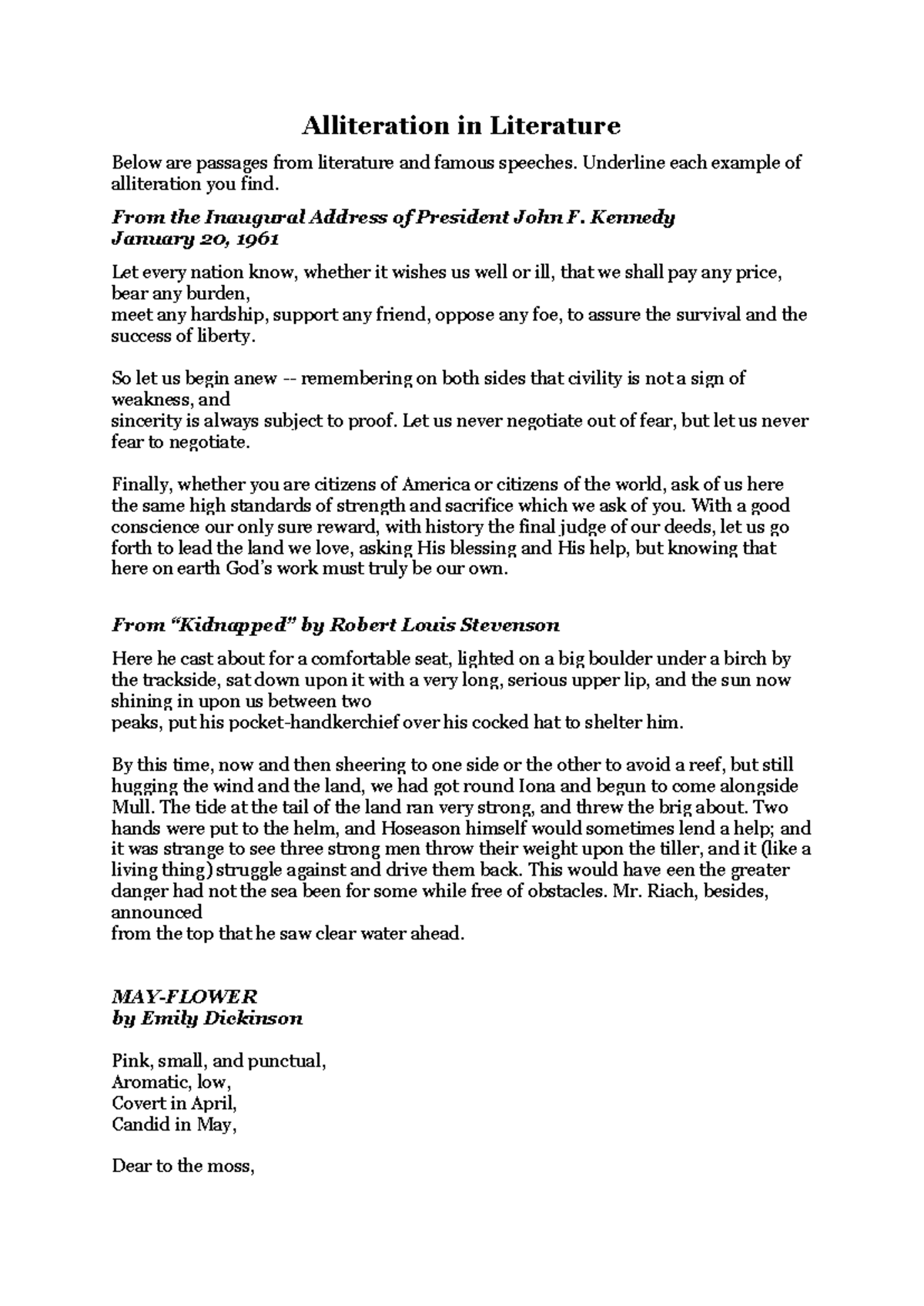 Alliteration in Literature - Alliteration in Literature Below are ...