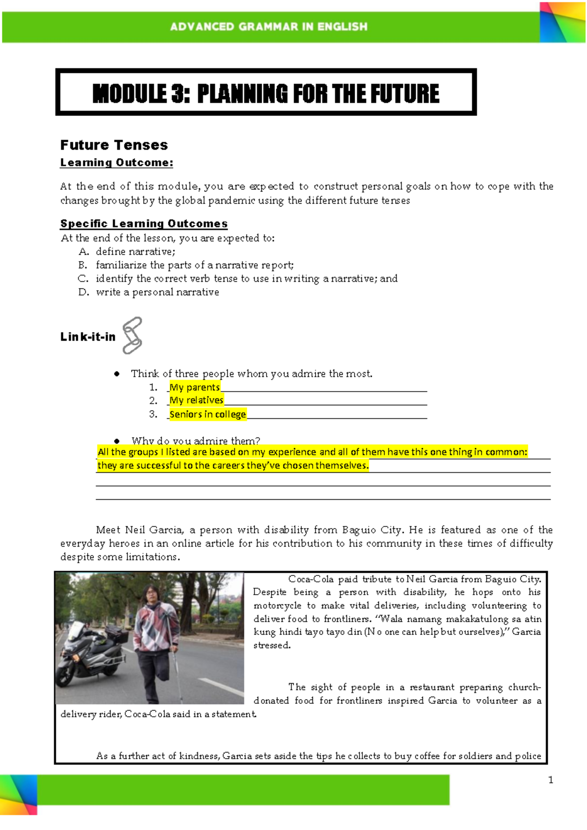 answers -IS 104 Module 3 only - Future Tenses Learning Outcome: At the ...