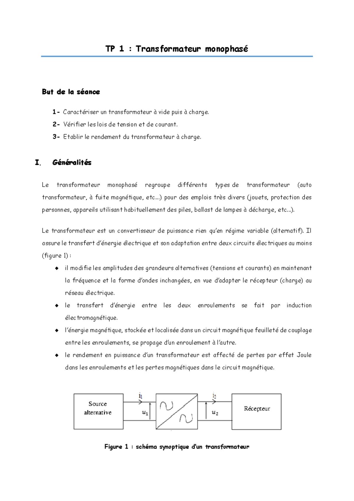 Partie B TP 1- Fransformateur - TP 1 : Transformateur monophasé But de ...