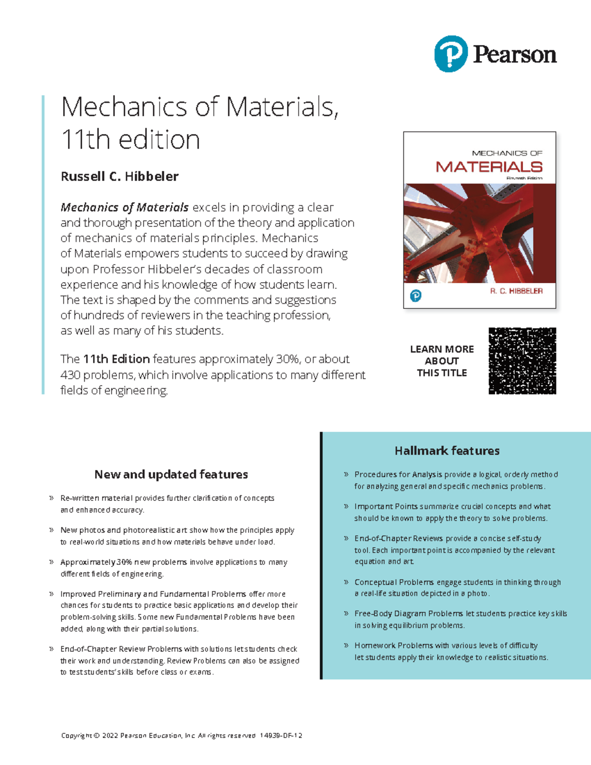 14939 ENG Hibbler Mechanicsof Materials 11E - Copyright © 2022 Pearson ...