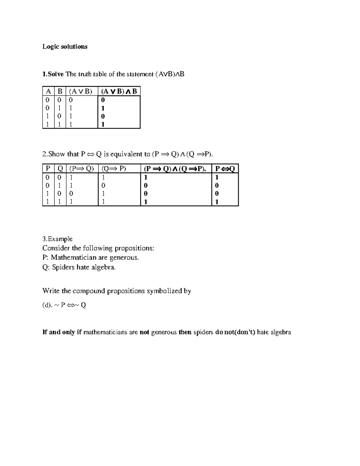 Elementary Logic solutions - Logic solutions 1 The truth table of the ...
