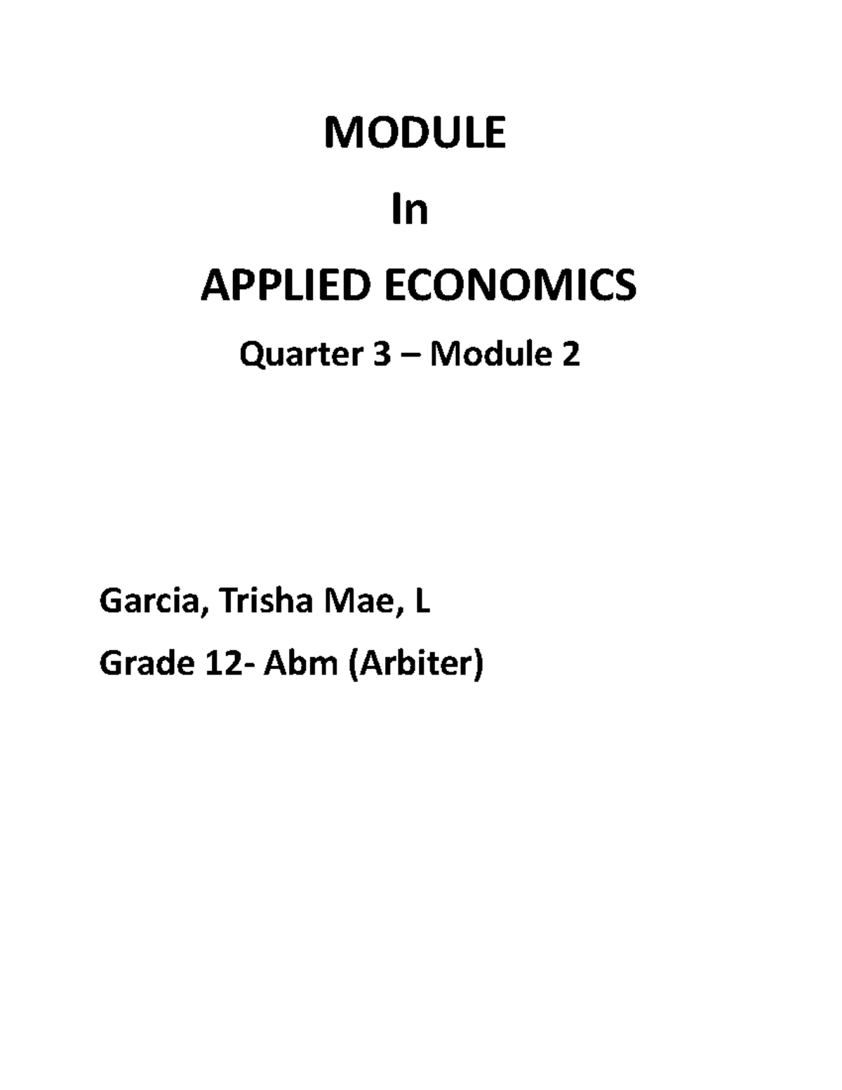 Applied Economics Module 2 - MODULE In APPLIED ECONOMICS Quarter 3 ...