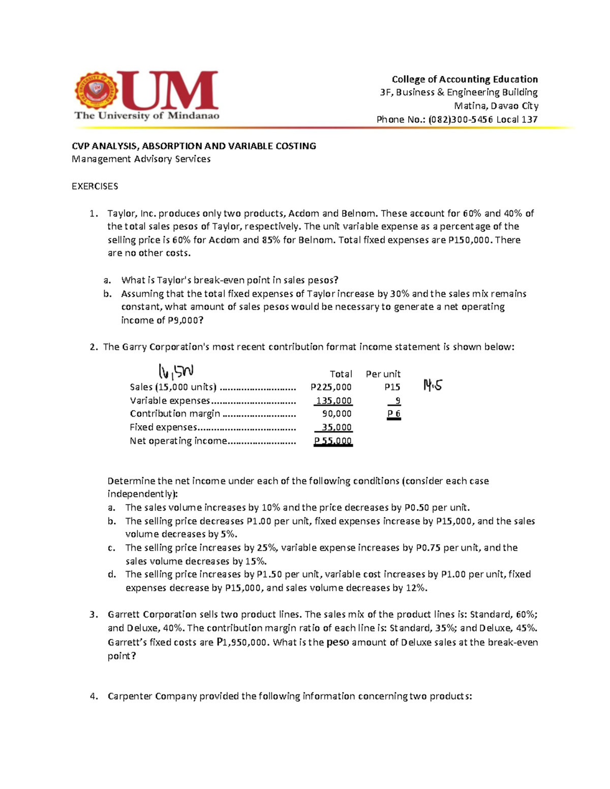 MAS 5 Exercises - Kdd - College of Accounting Education 3F, Business ...