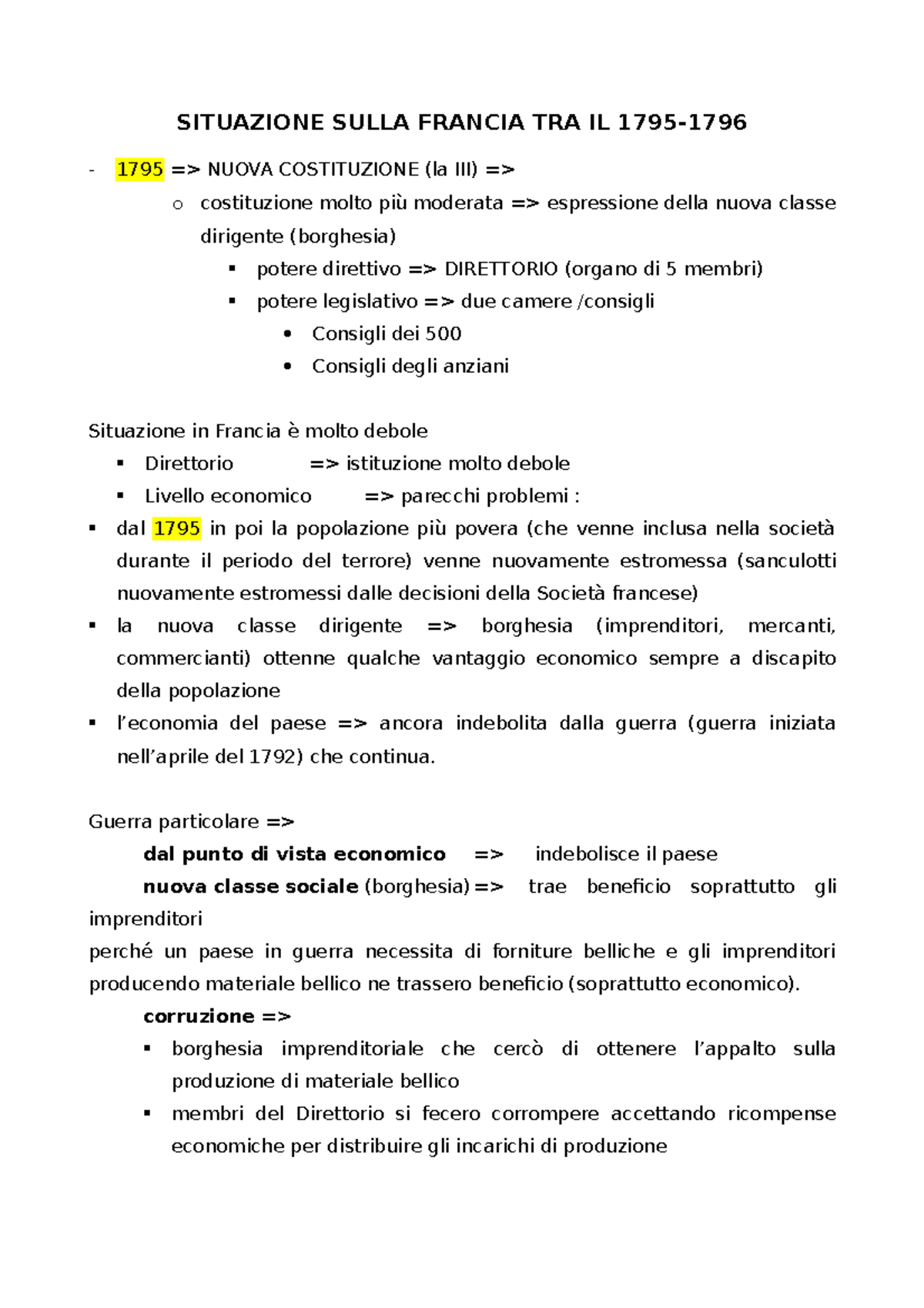 Napoleone - appunti - SITUAZIONE SULLA FRANCIA TRA IL 1795- 1795 ...