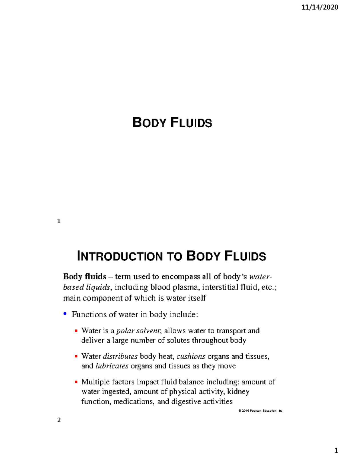 Fluid and p H Balance Notes - BODY FLUIDS 1 INTRODUCTION TO BODY FLUIDS ...