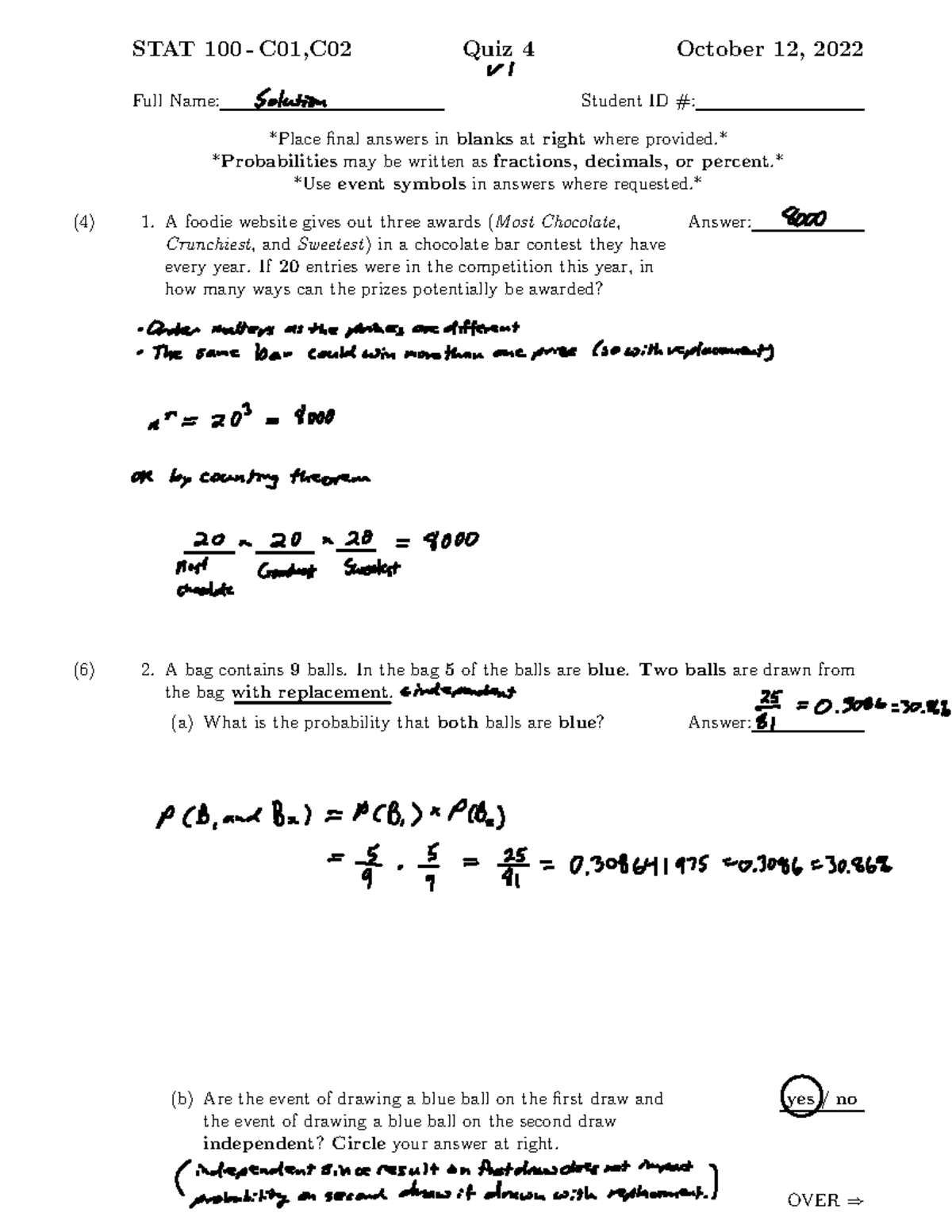 Quiz4 2022F solution - practice material for in class quizzes which ...