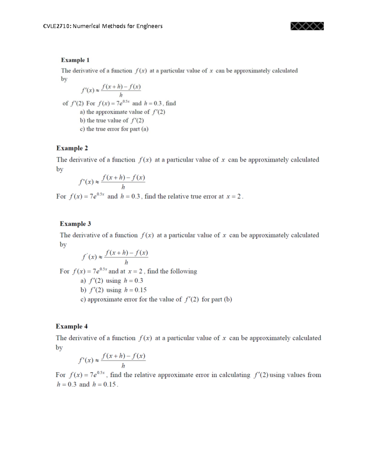 Numerical In Class Handout 02 Notes - CVLE2710: Numerical Methods for ...