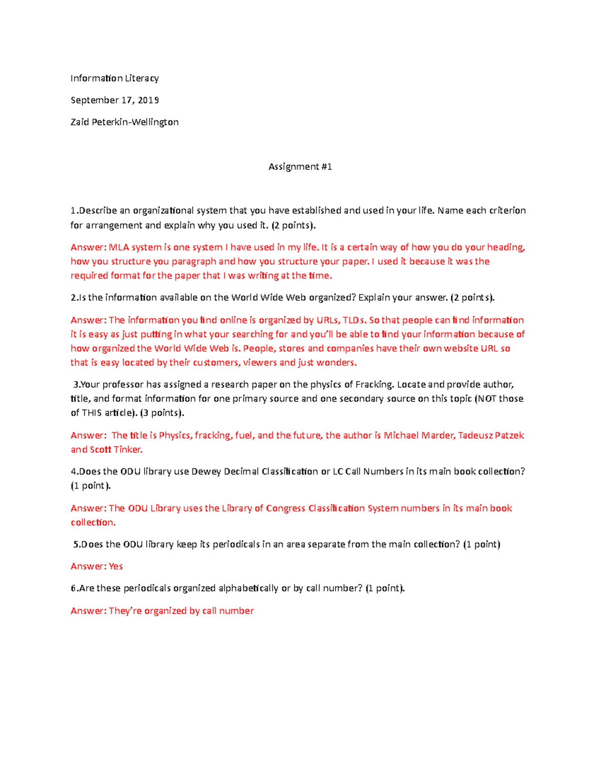 Information Literacy - Assignment - Information Literacy September 17 ...