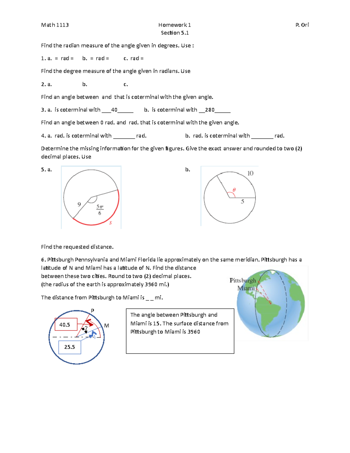 Homework 1 Solution - Math 1113 Homework 1 P. Ori Section 5. Find the ...