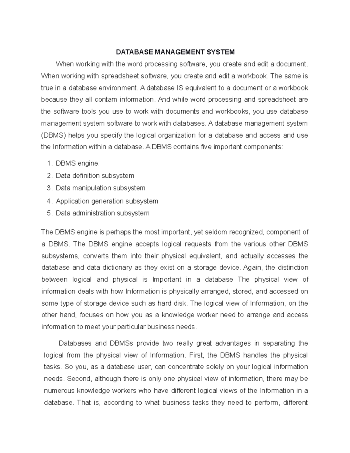 Lesson 11 Database Management System - DATABASE MANAGEMENT SYSTEM When ...