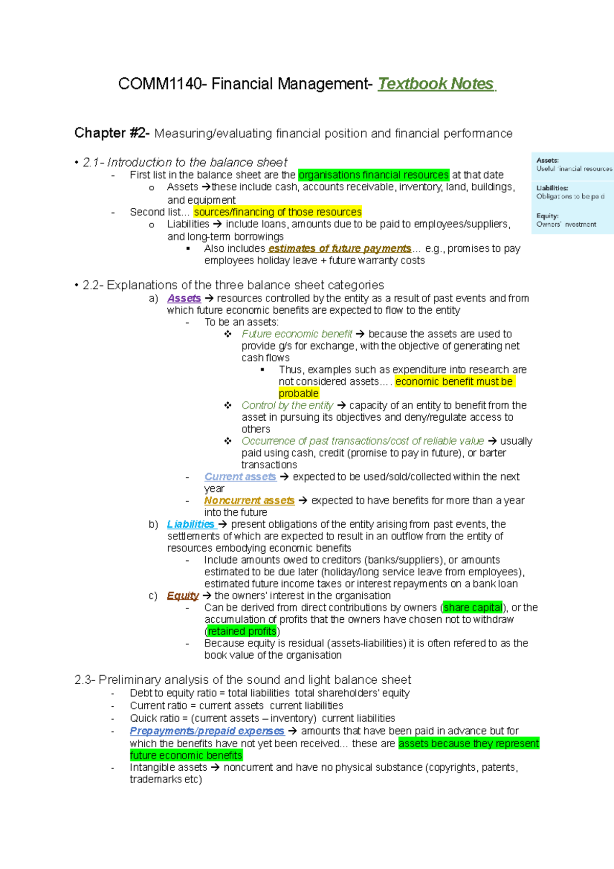 COMM1140- Financial Management- Textbook Notes - COMM1140- Financial ...