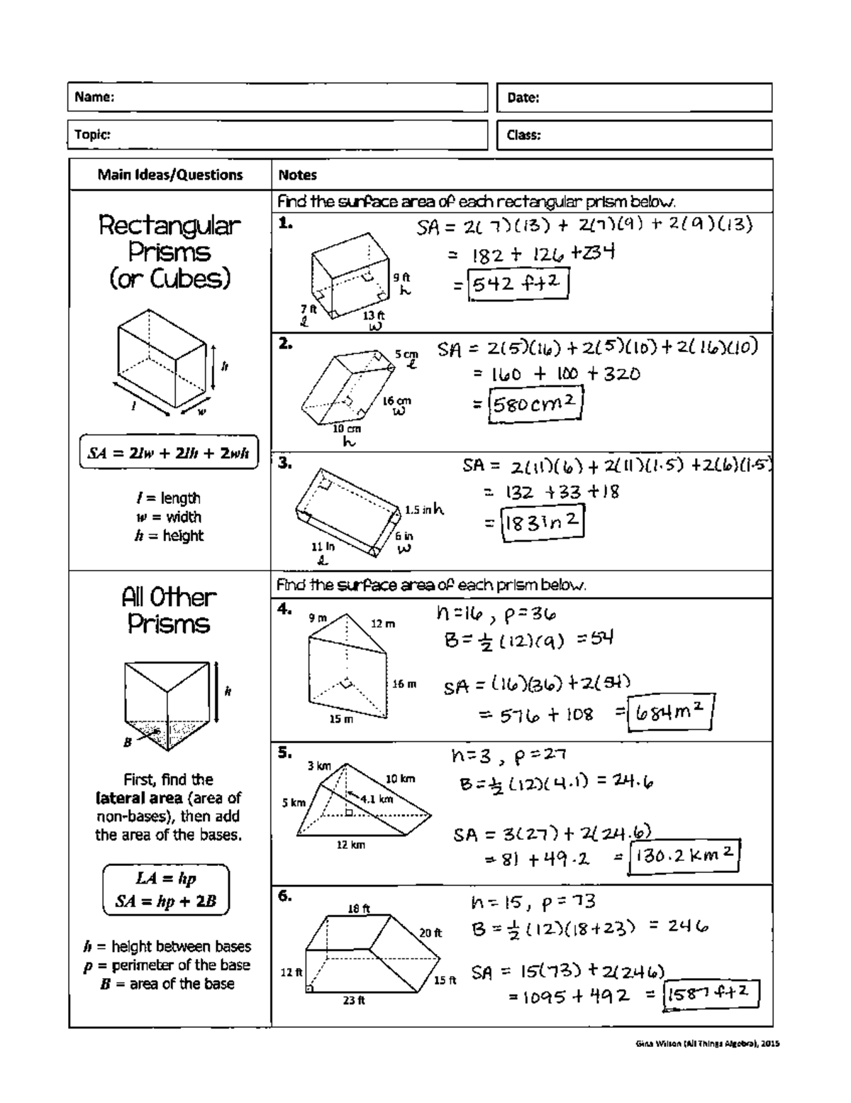 Notes - Prisms and Cylinders Completed - Studocu