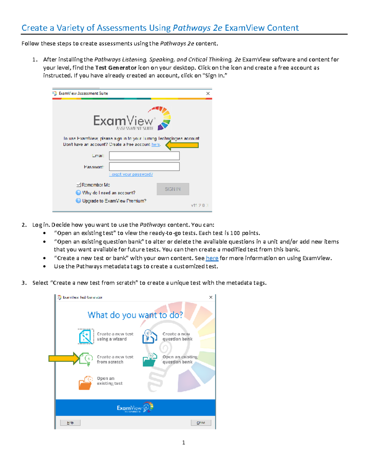 Creating Tests with Pathways Exam View - 1 Create a Variety of ...