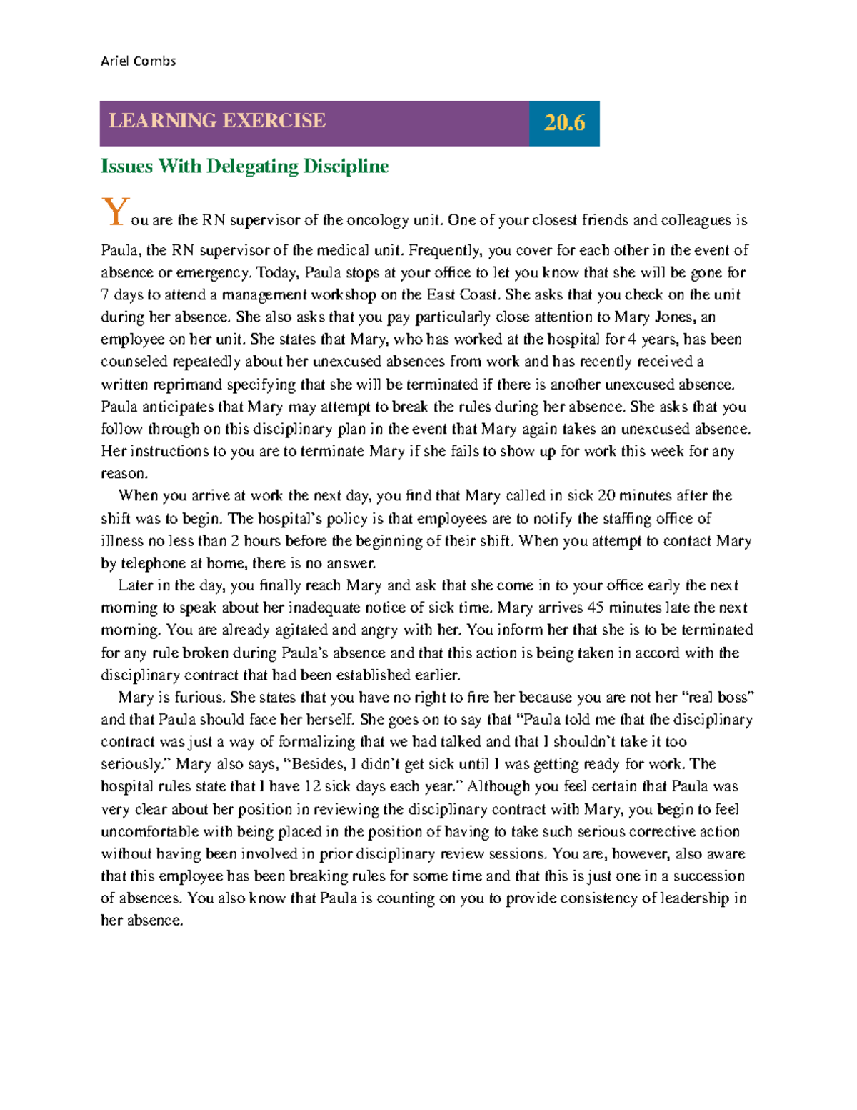 Learning Exercise 20.6 Issues w Delegation - Ariel Combs LEARNING ...