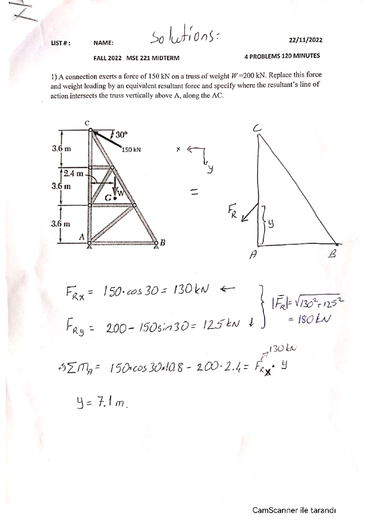 Mse221 fall202 midterm solutions - solutions: LIST : NAME: FALL 2022 ...