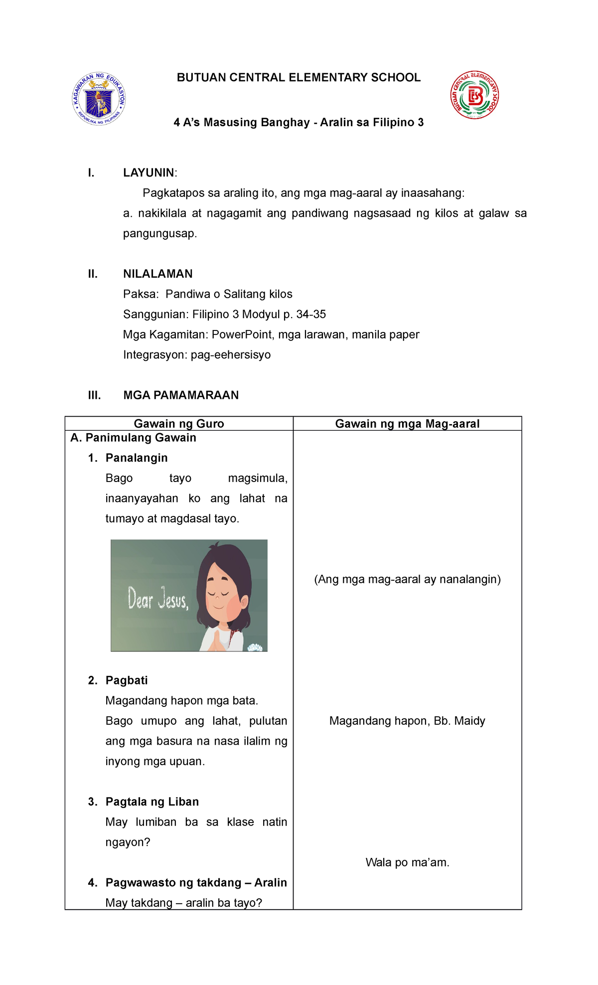 DLP 4 A's (Filipino) - PANDIWA - BUTUAN CENTRAL ELEMENTARY SCHOOL 4 A’s Masusing Banghay ...