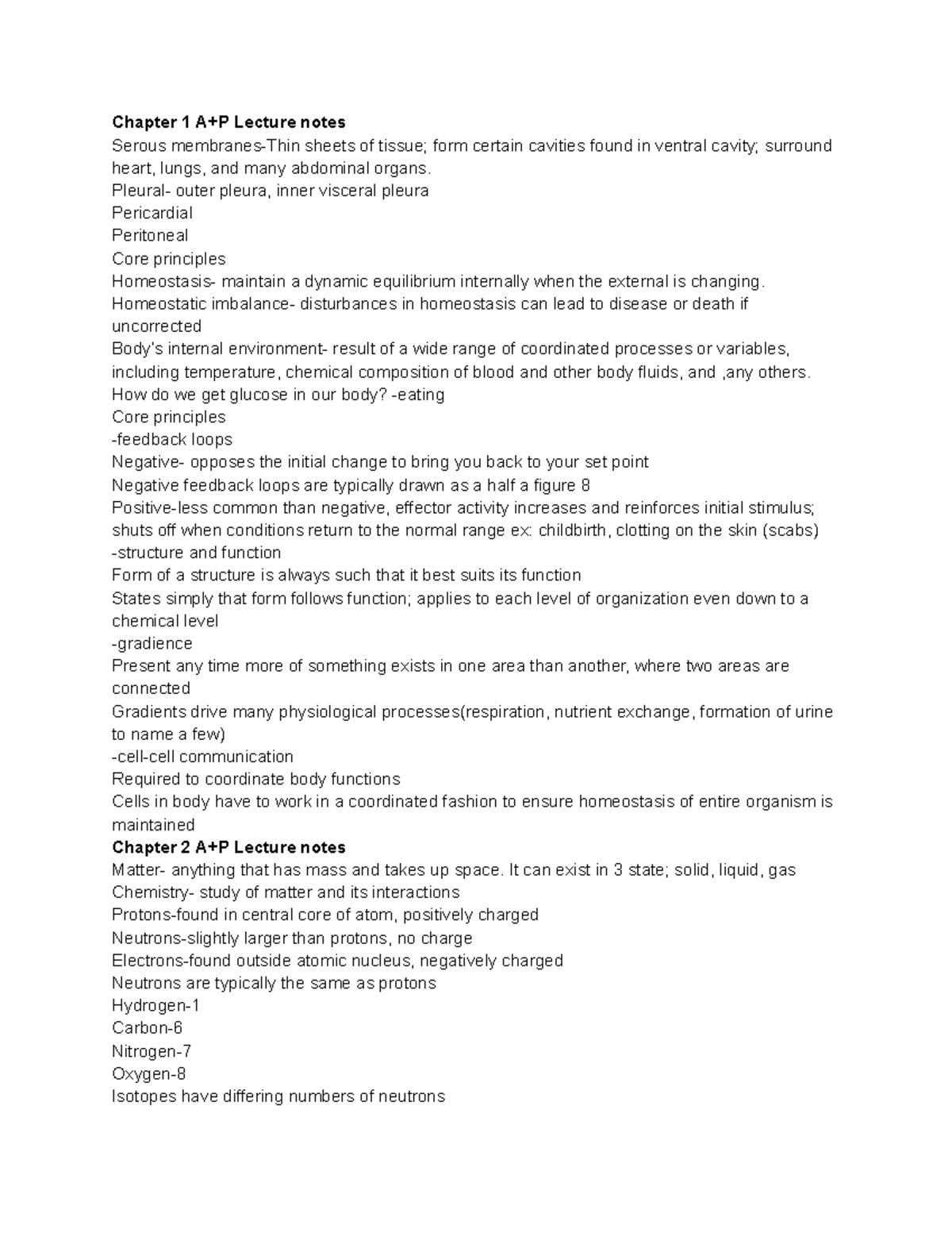 Copy of A+P notes - Chapter 1 A+P Lecture notes Serous membranes-Thin ...