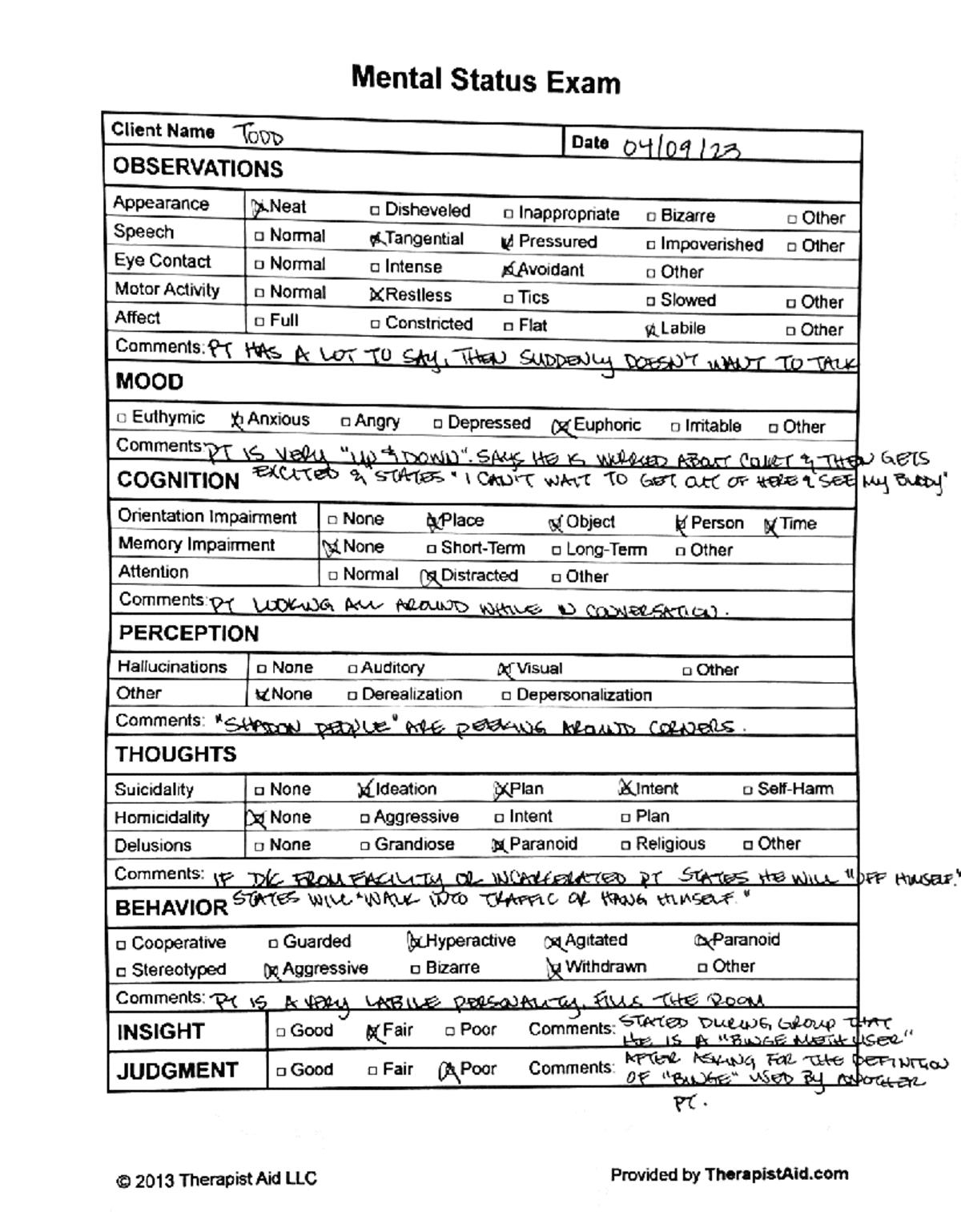 Mental status exam - Studocu
