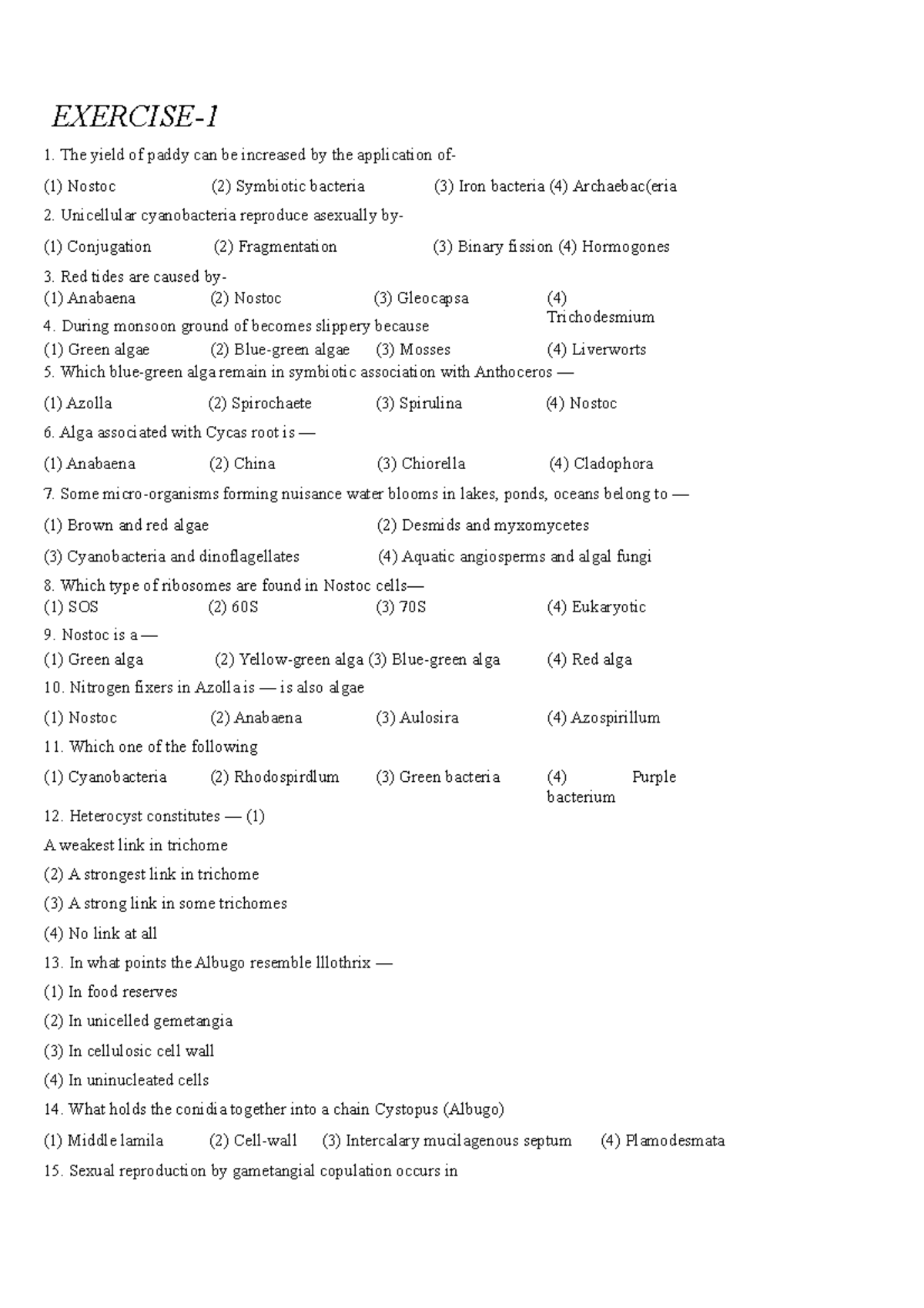 Plant Classification Exercise Reviewer - EXERCISE- The yield of paddy ...
