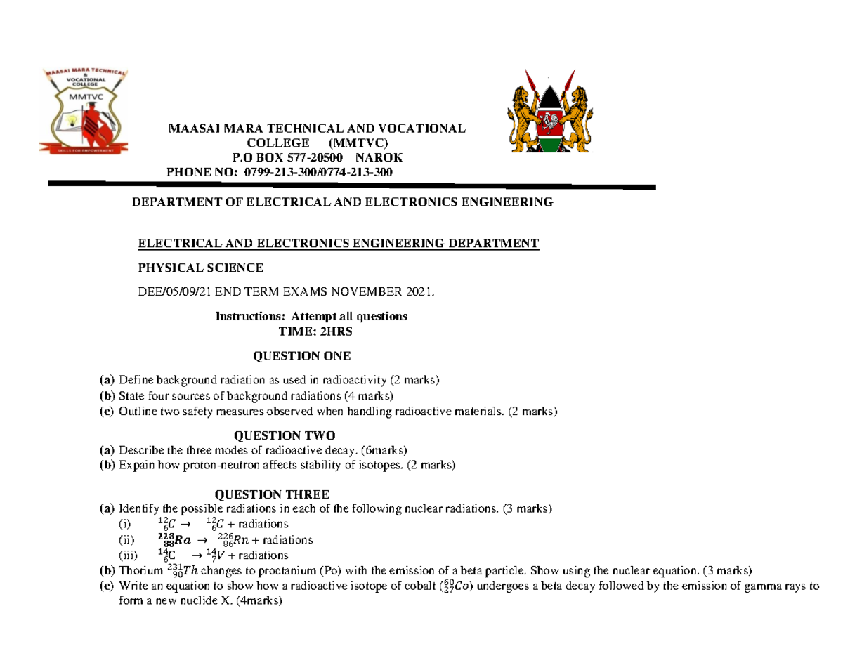 Physical Science Exams Electrical Engineering Principles Studocu