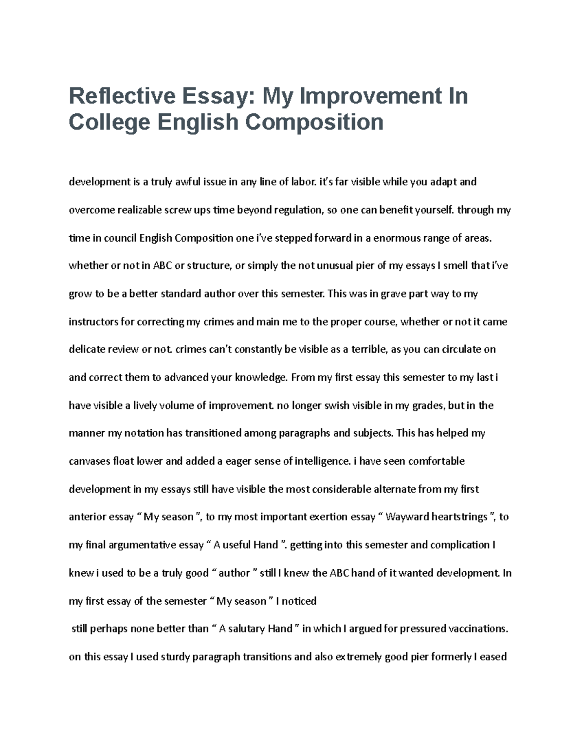 Reflective Essay - My Improvement In College English Composition ...