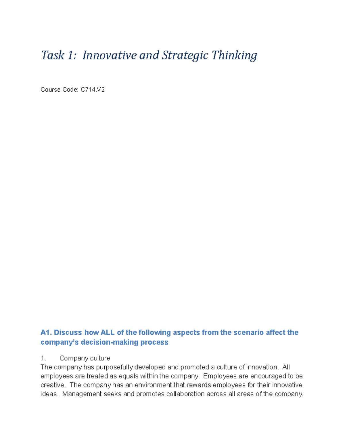 C714 Task 1 - Objective assessment - Task 1: Innovative and Strategic ...