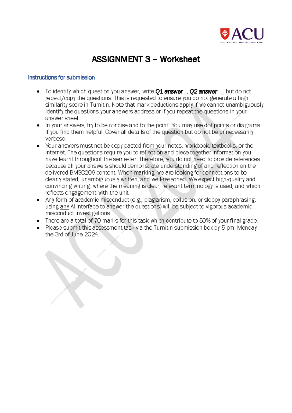 Assignment 3 Worksheet Questions - ASSIGNMENT 3 – Worksheet ...