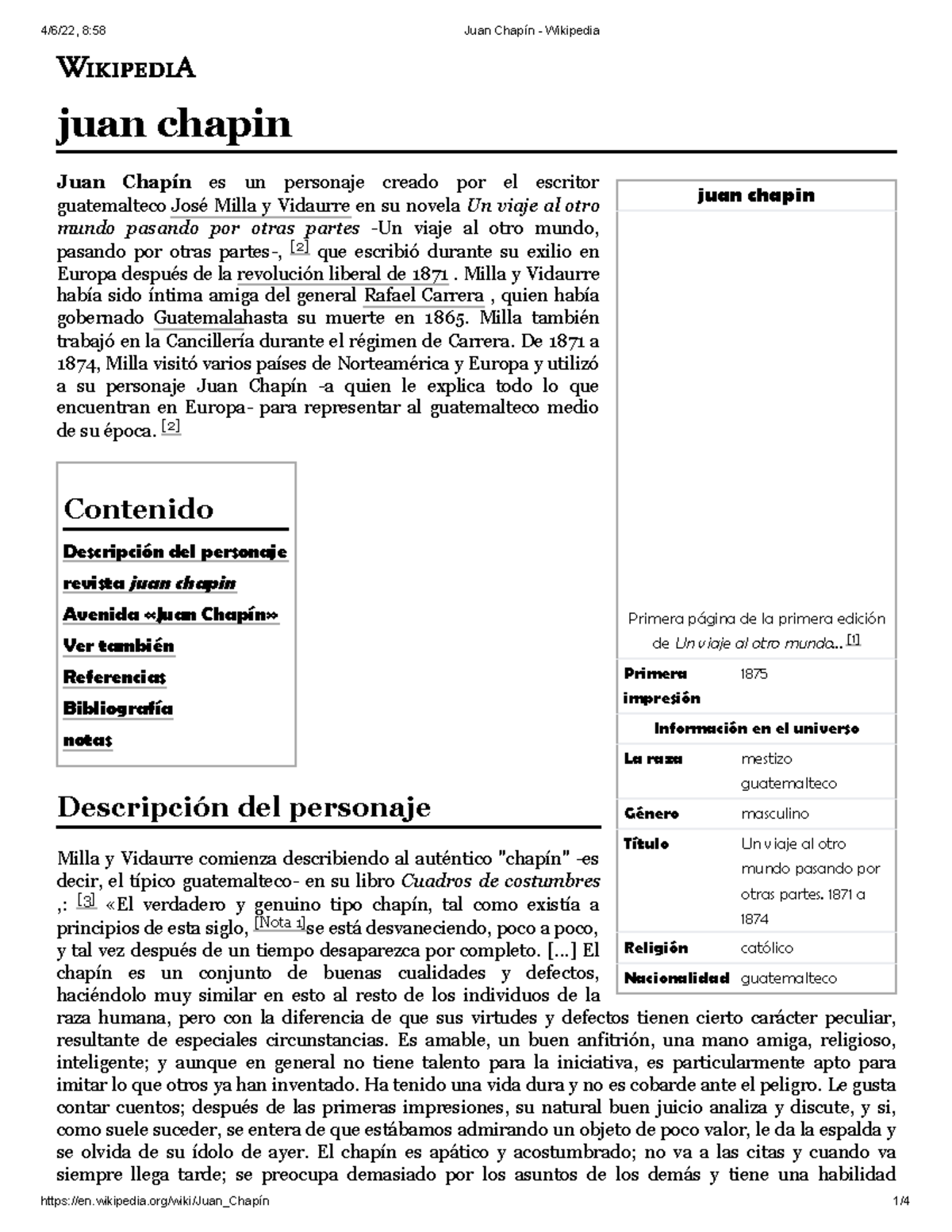 Juan Chapín - Wikipedia - juan chapin Primera página de la primera ...