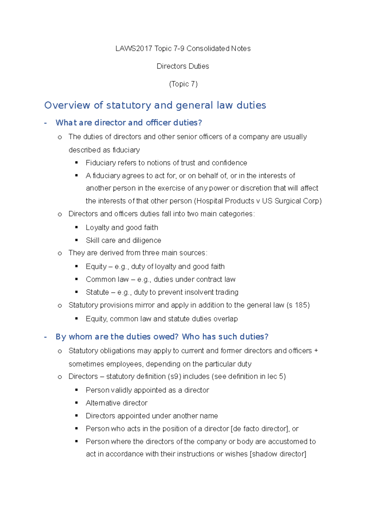 10 LAWS2014 Topic 7-9 Consolidated Notes - LAWS2017 Topic 7-9 ...