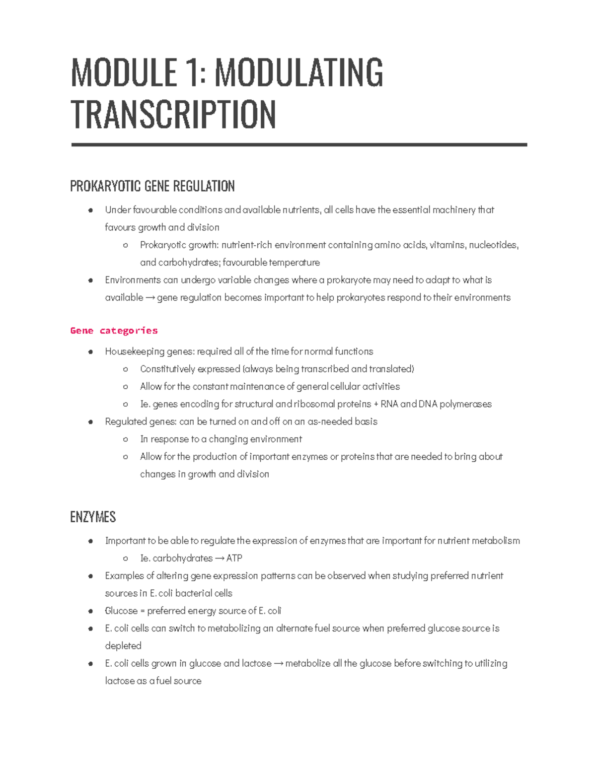 Biology 1A03 Theme 3 Module Notes - Google Docs - MODULE 1: MODULATING ...