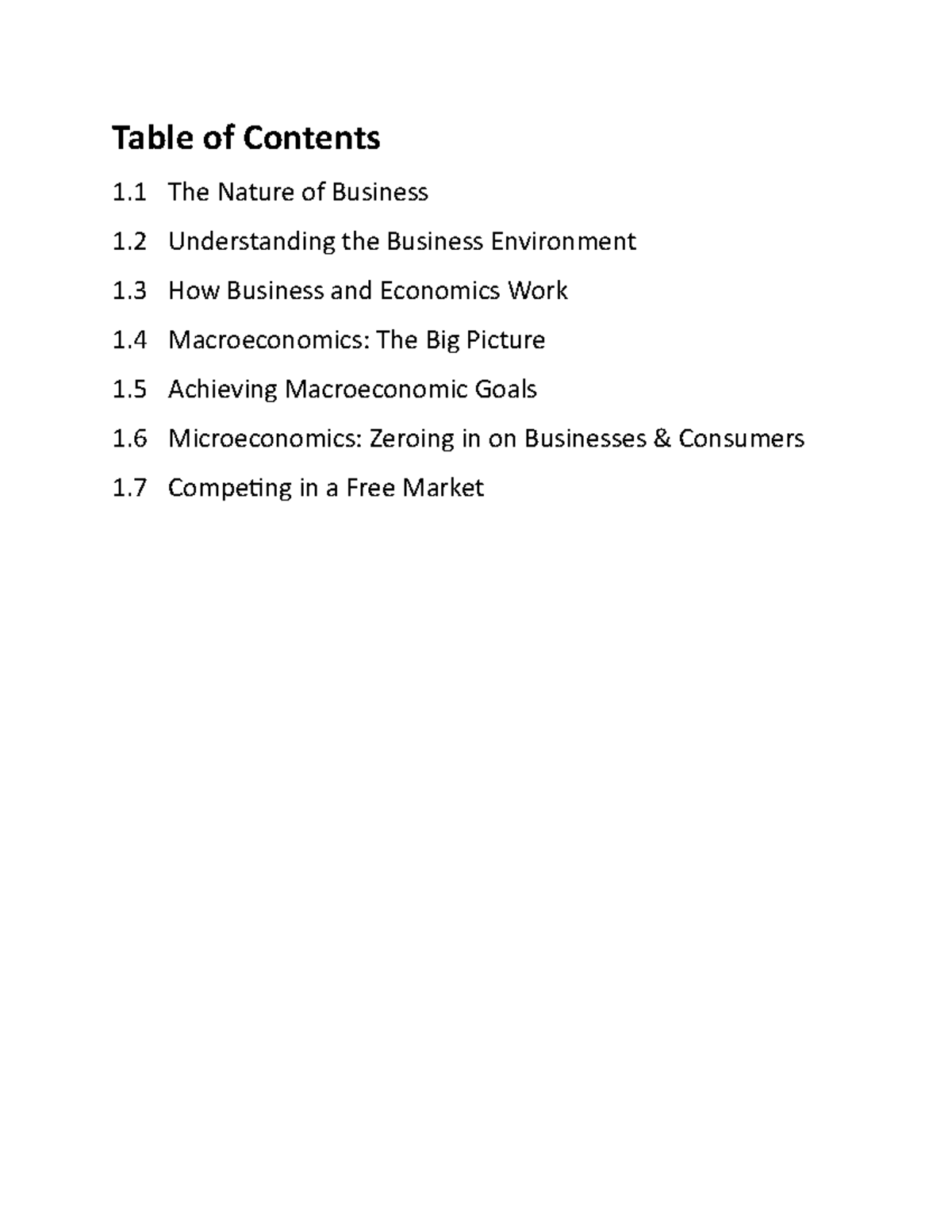 BAM 1 - Lecture material - Table of Contents 1 The Nature of Business 1 ...