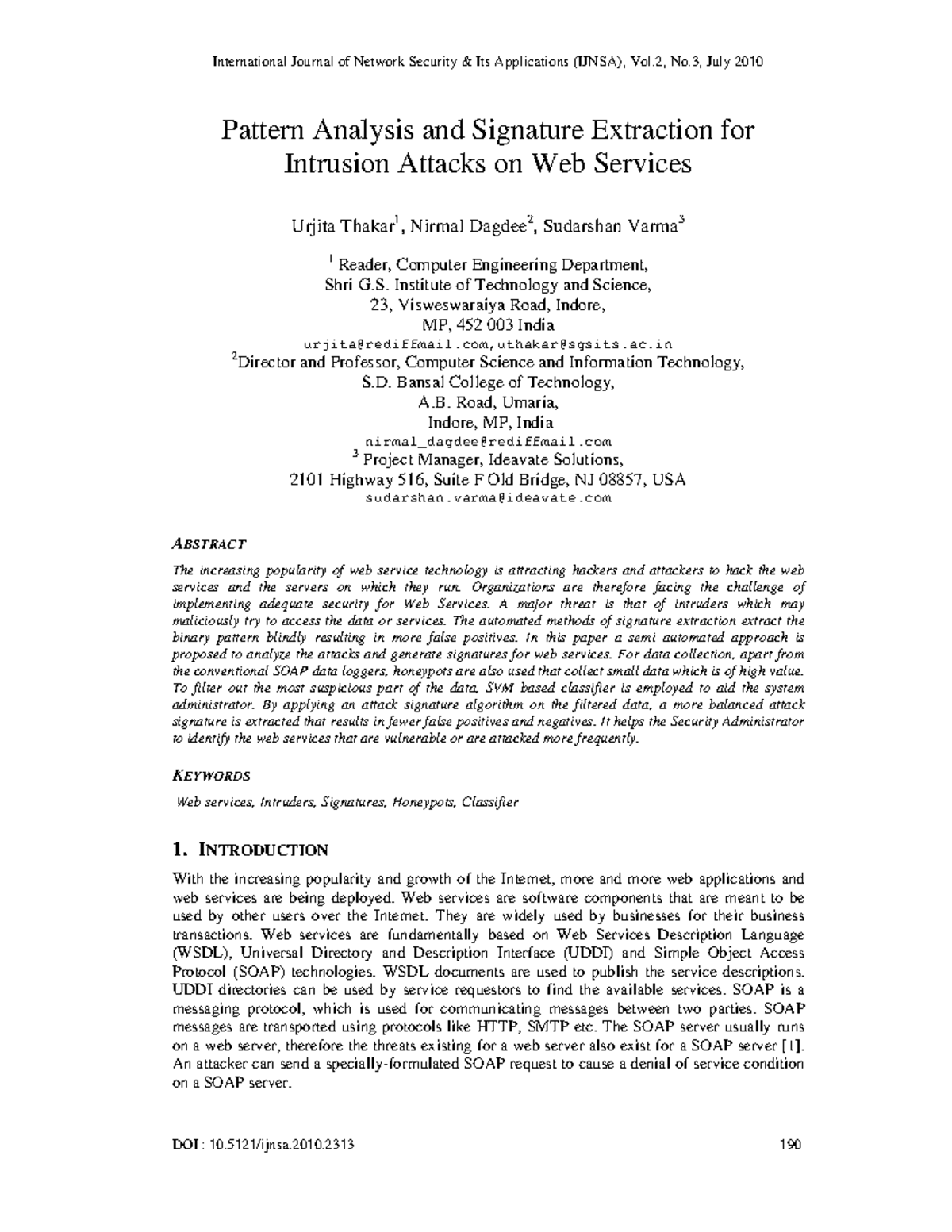 Pattern Analysis and Signature Extraction - DOI : 10.5121/ijnsa.2010 ...