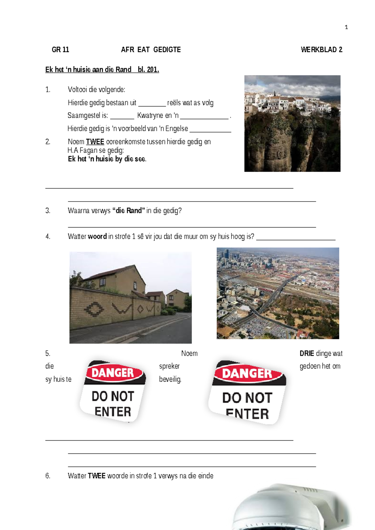 GR 11 AFR EAT Gedigte Werkblad 2 ek het 'n huisie aan die Rand - 1 GR ...