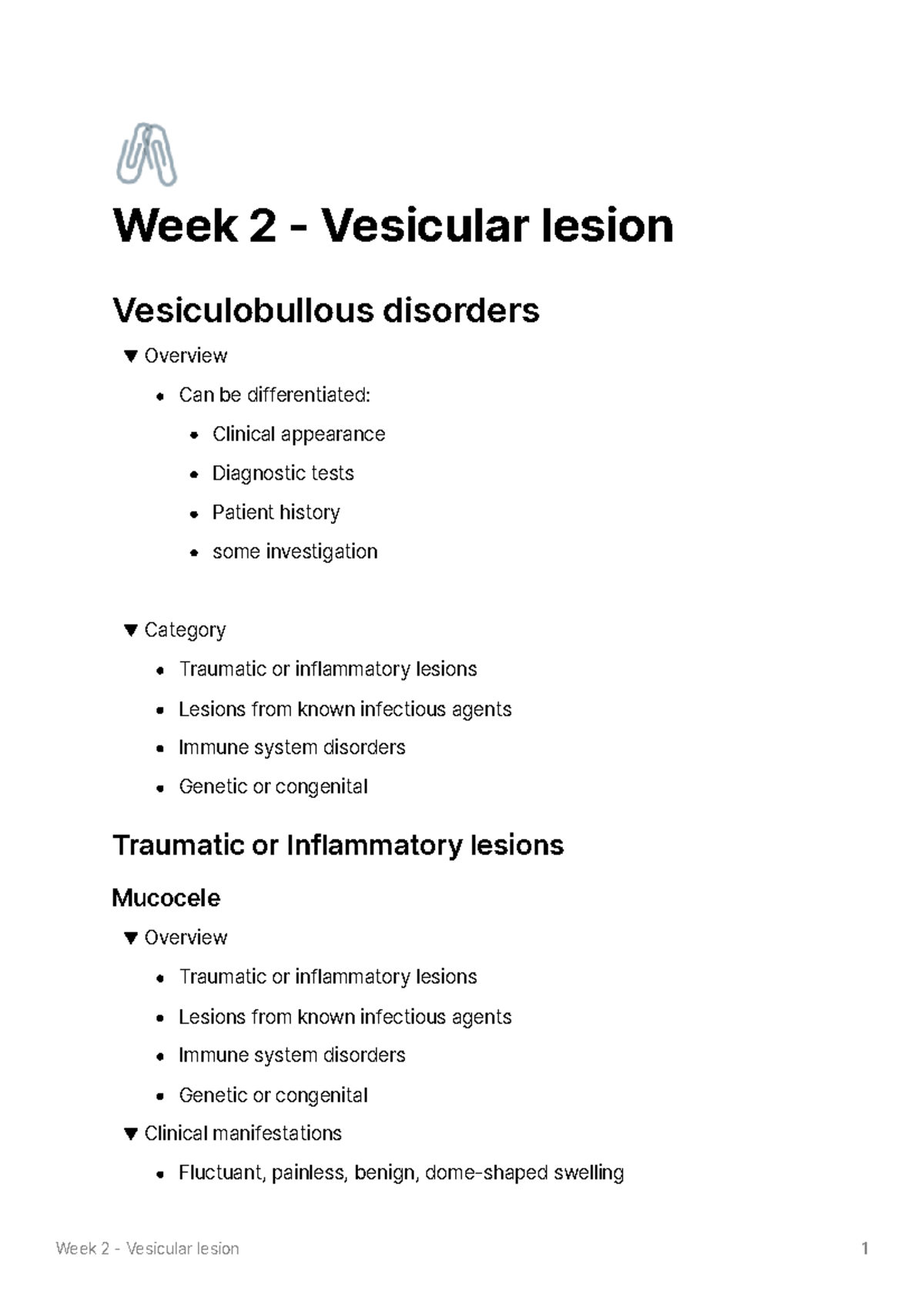 Week 2 - Vesicular lesion - 🖇 Week 2 - Vesicular lesion Vesiculobullous ...