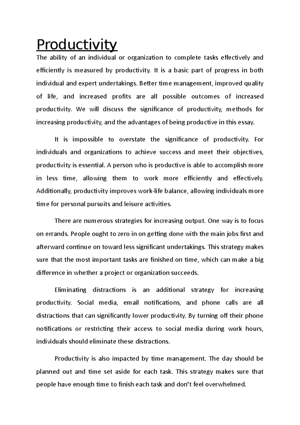 Productivity - It is a basic part of progress in both individual and ...