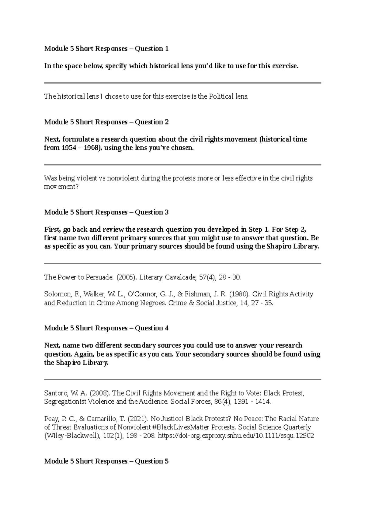 M5, Short Response - The historical lens I chose to use for this ...