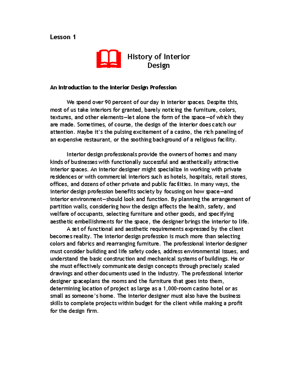 History of Interior Design - Lesson 1 An Introduction to the Interior ...